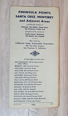 California State Automobile Association Vintage 1951 Road Map Peninsula ...