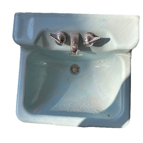 VTG MCM Crane Cast Iron Enamel Wall Bathroom Sink Blue Plumb Fixture | eBay