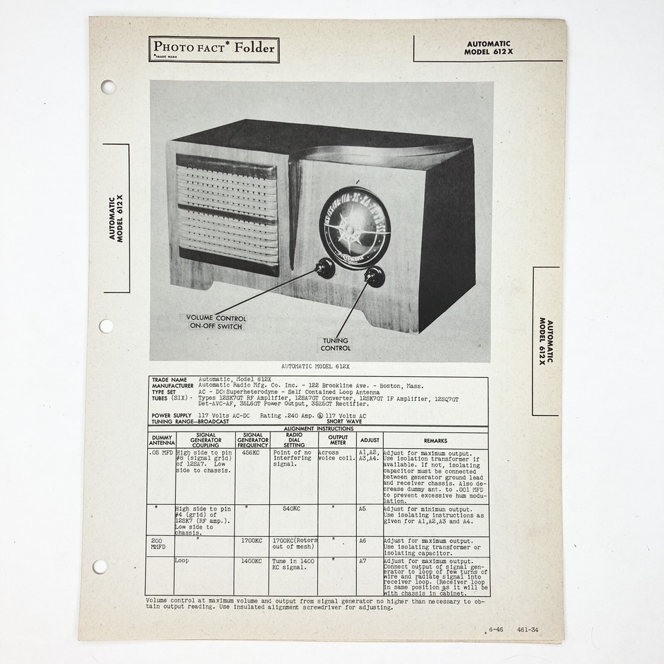 Original 1946 Automatic Radio Model 612X Service Wire Schematic Repair ...