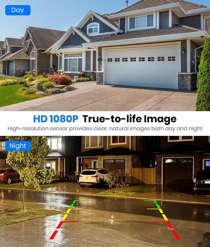 AUTO-VOX Solar Wireless Backup Camera 1080P 5'' Monitor Dual Split ...