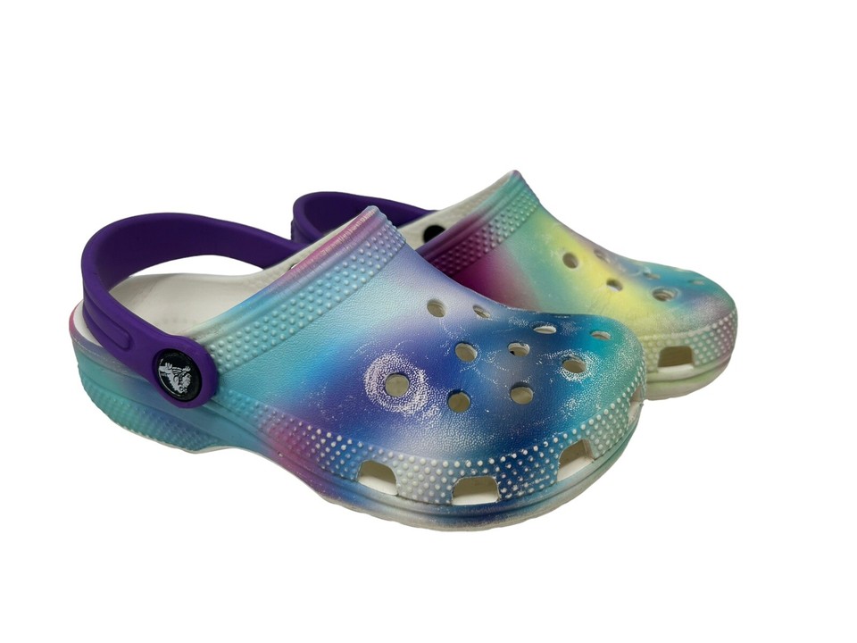 Crocs Classic Clogs Solarized Tie Dye Rainbow Purple Youth Slip On ...