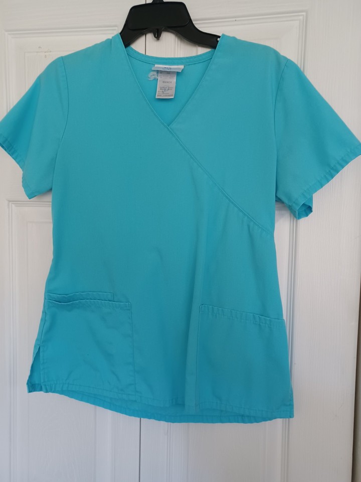 LADIES AQUA BLUE SCRUB TOP SIZE XS. TIE BACK. BY SCRUBS EUC | eBay