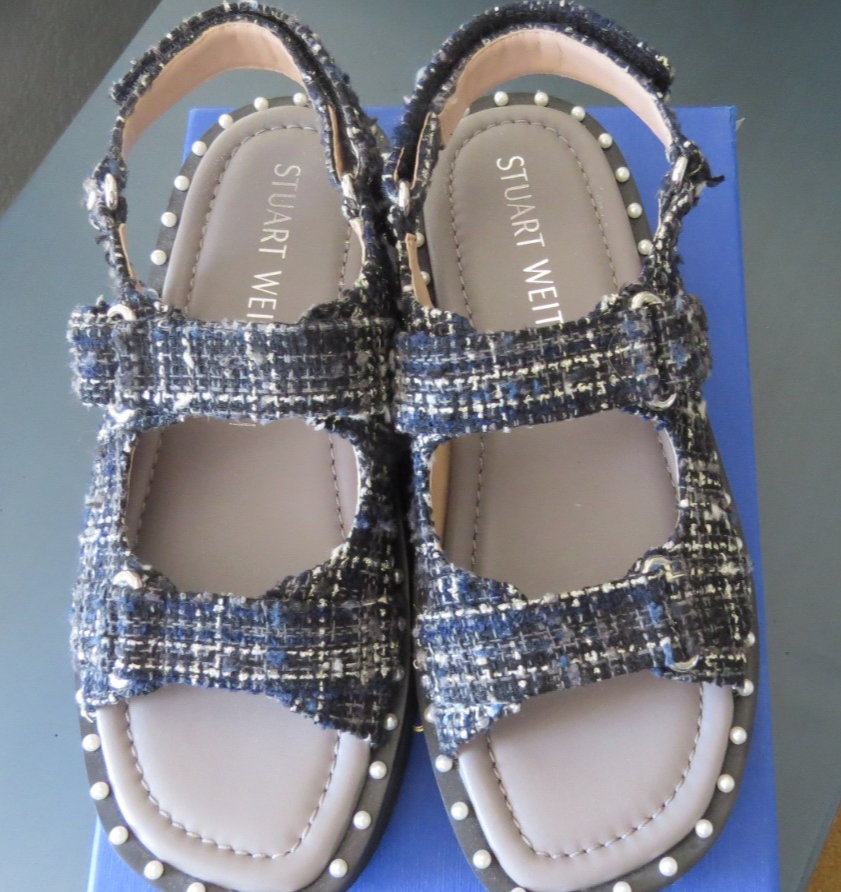 Stuart Weitzman Zoe Lift Tweed Sandal Black Beaded Women's Size US 7.5 ...