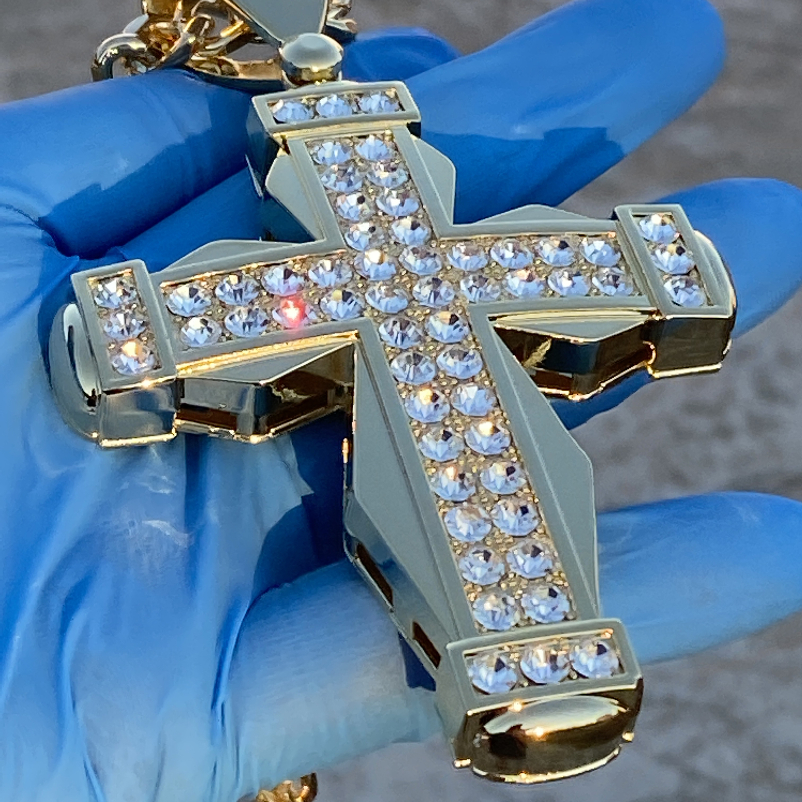 18k Gold Plated Huge Flared Cross Full Iced Simulated CZ Jesus Hip Hop ...