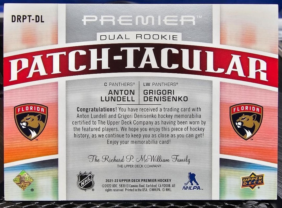 Lundell / Denisenko 21/22 Upper Deck Premier Dual Adidas Logo Patch ...