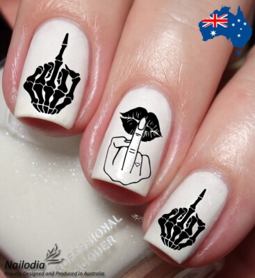 Middle Finger Nail Art Decal Sticker Water Transfer Slider | eBay