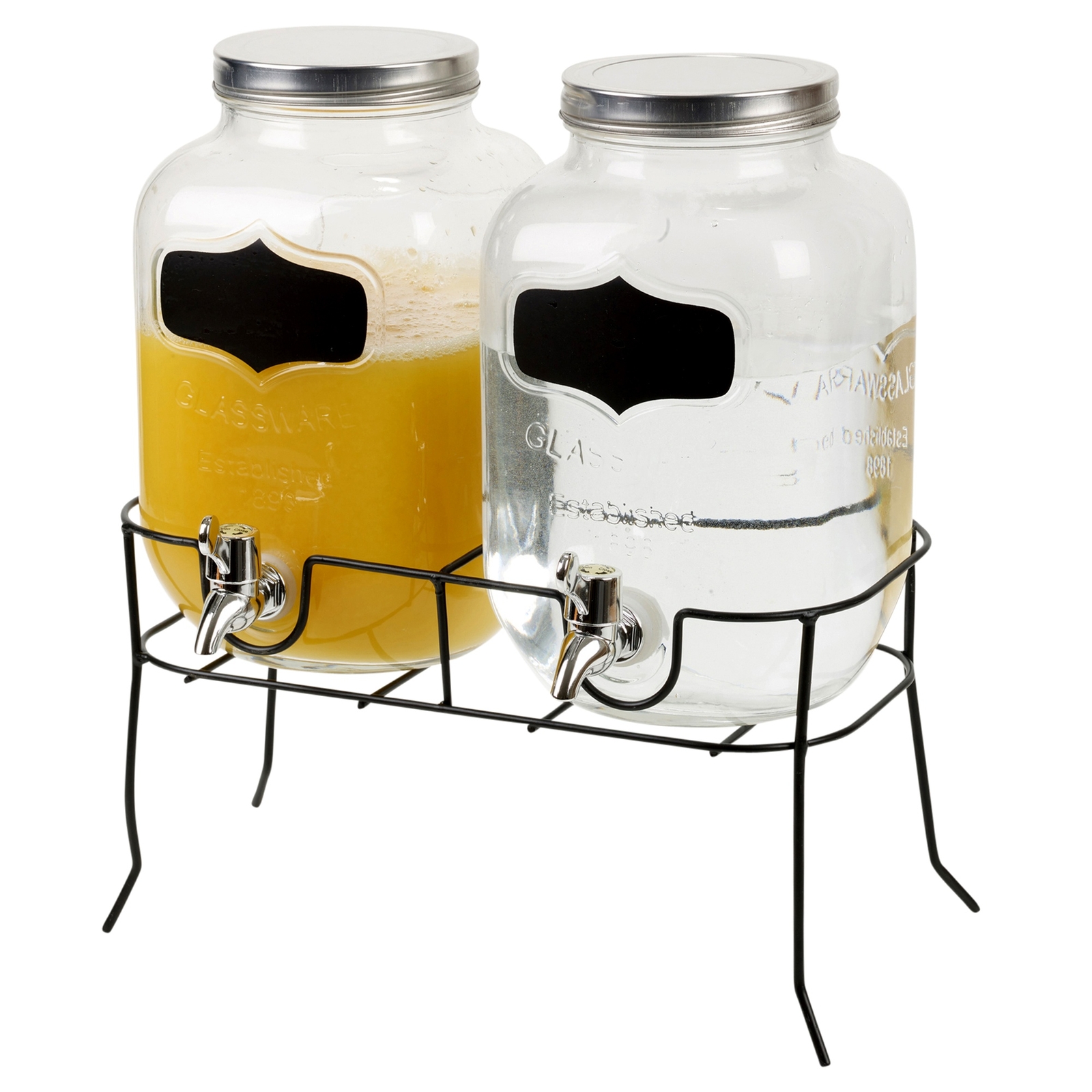 2x4 Litres Dual Double Glass Beverage Drinks Dispenser Screw Lid Jugs ...