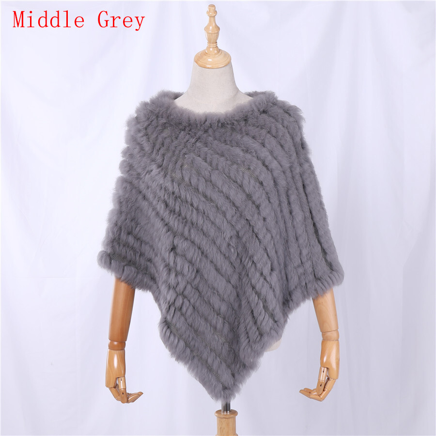 Lady Real Rabbit Fur Poncho Women Fashion Knitted Shawl Natural Fur Top ...