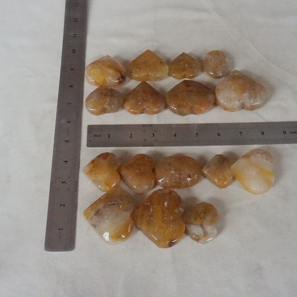 16Pcs Natural Yellow Rabbit Hair Rutile Quartz Crystal Heart Palm stone ...