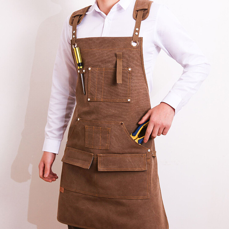 Denim Canvas Work Apron Multi Pocket Chef Painter Baker Barber Uniform ...