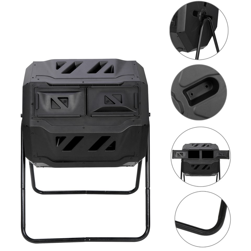 2 Colors Dual Rotating Garden Compost Wast Bin Green Capacity Composter ...