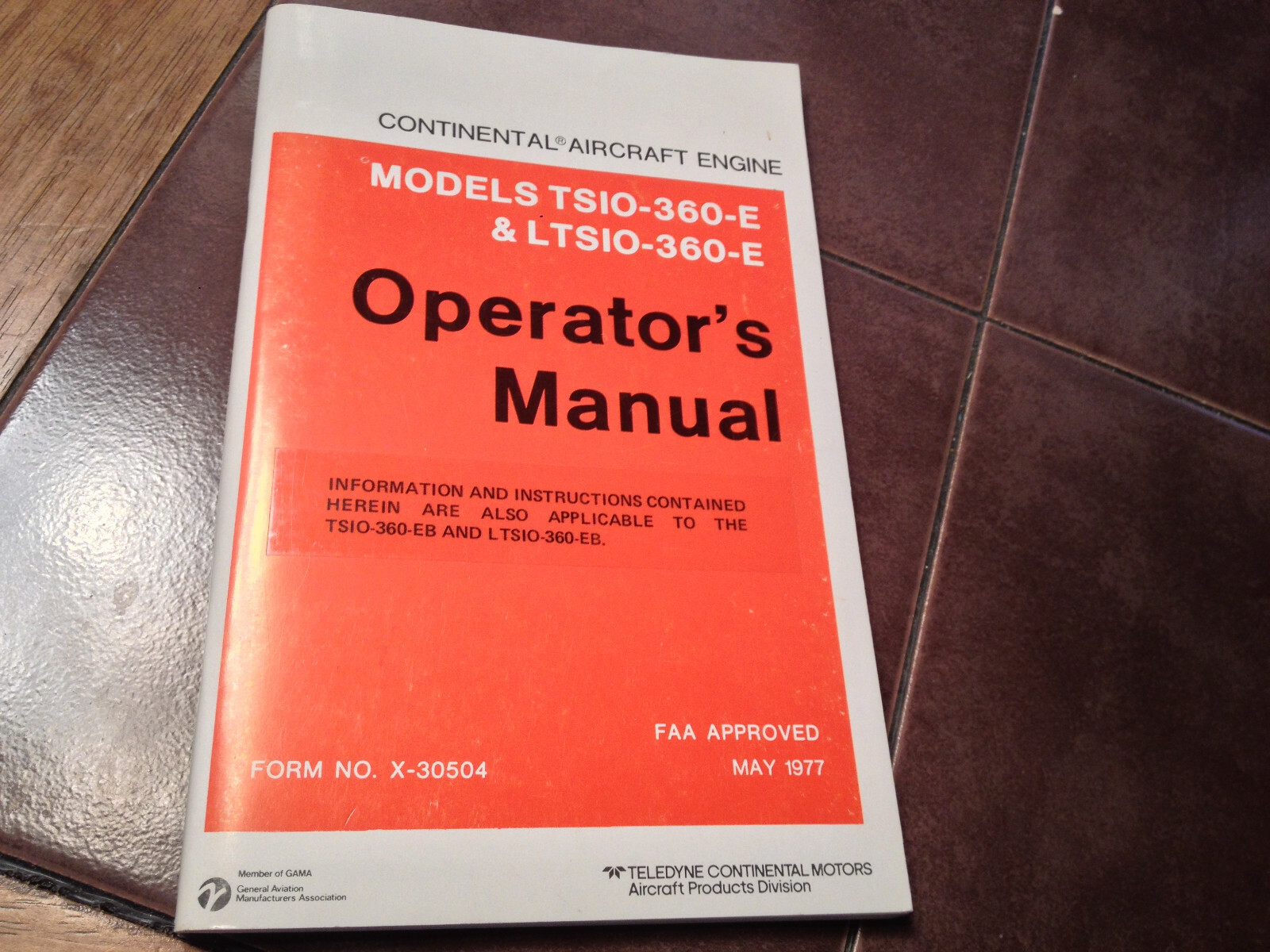 Continental TSIO-360-E & LTSIO-360-E Operator's Manual | eBay