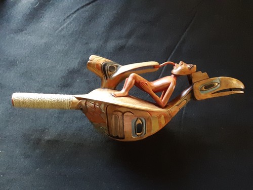 CLASSIC NORTHWEST COAST DESIGN, "RAVEN" EFFIGY WOODEN RATTLE, EUG-0725* ...