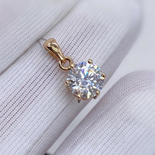 2.0 Ct Round Cut Moissanite Solitaire Pendant No Chain In 14k Rose Gold ...