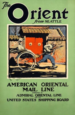 Orient from Seattle American Mail Line vintage travel promotion poster ...