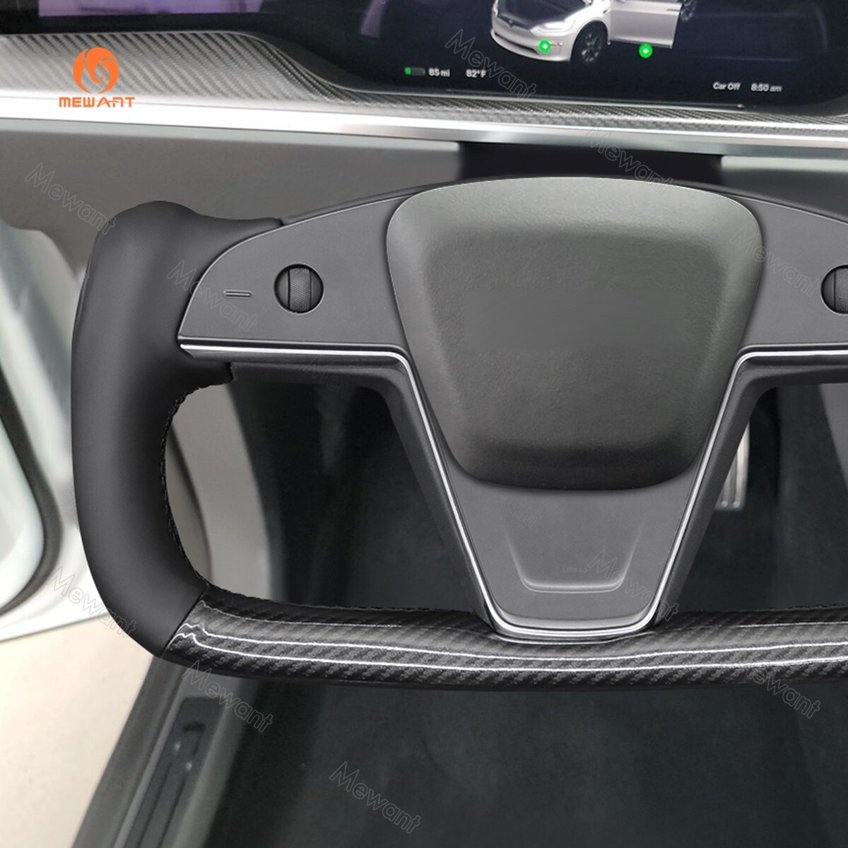 PU Leather PU Carbon Fiber Steering Wheel Wrap for Tesla Model S Yoke ...