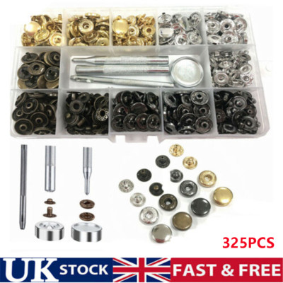 325Pcs Snap Fasteners Press Studs Kit +Poppers Leather Button Tools ...