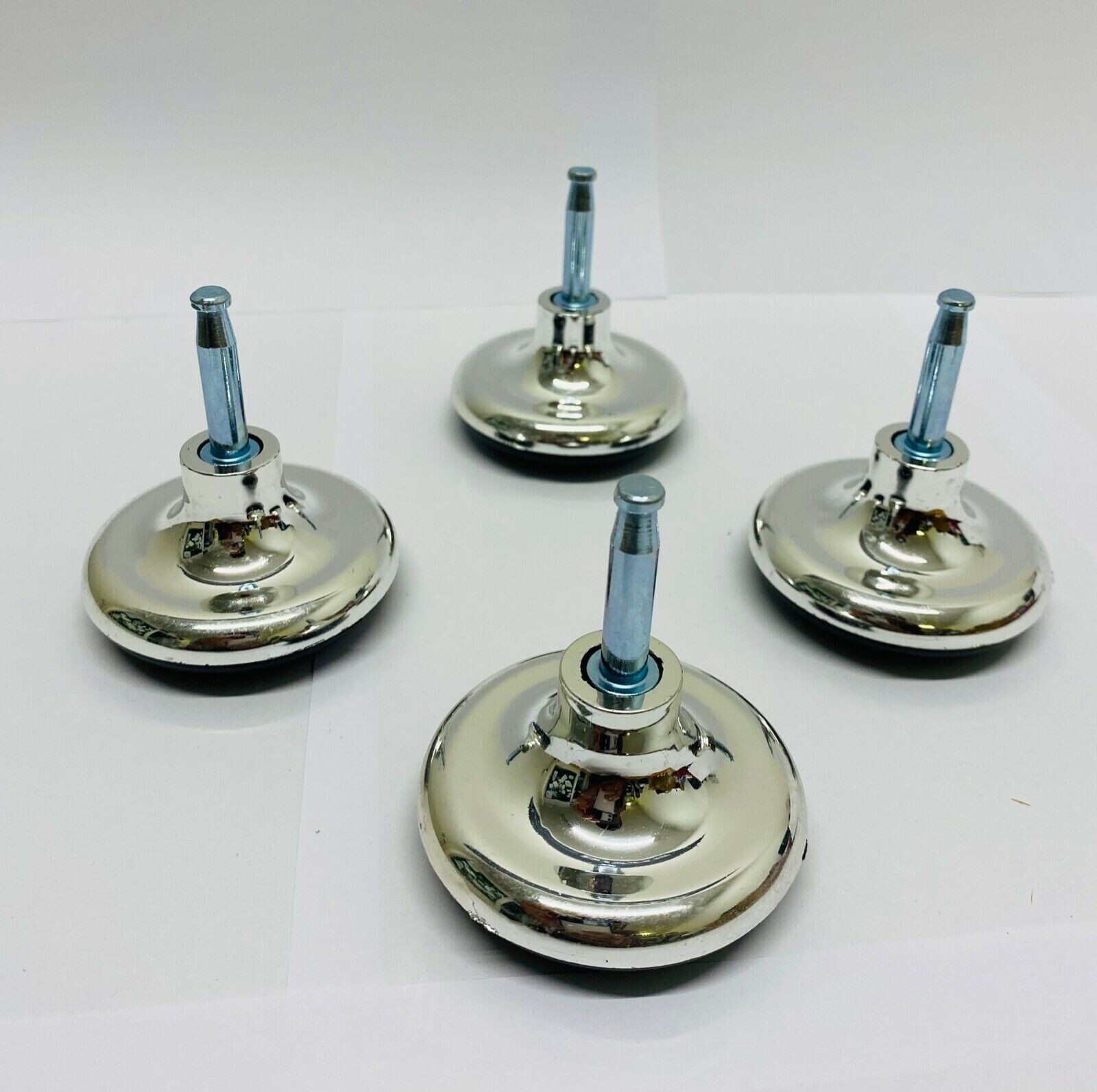 4 x Chrome Feet Bed Legs Glides Castor & Insert For Divan Base Sofa ...