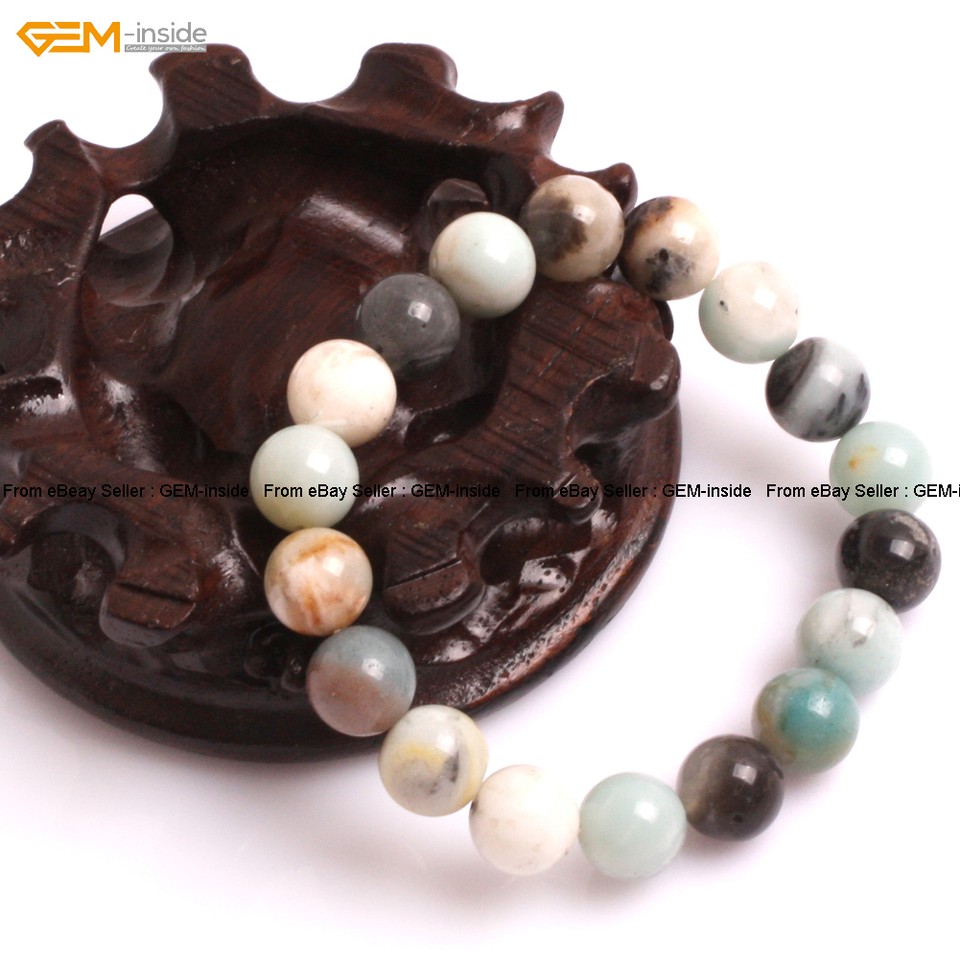 Natural Round Multi Color Amazonite Beaded Stretch Bracelet 7" Gift ...