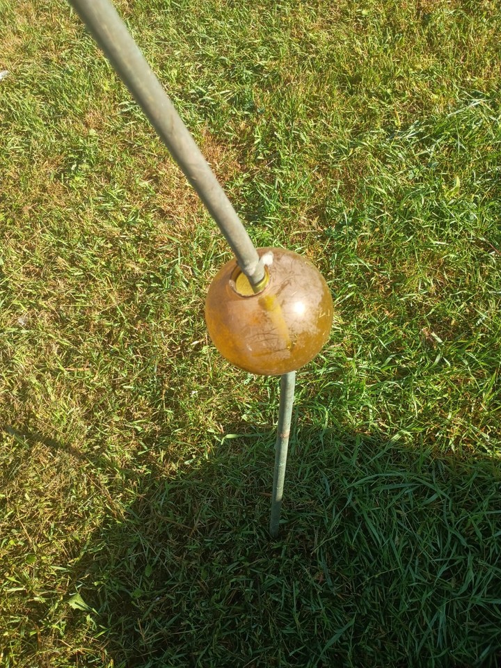 Set Of 3 Antique Copper Lightning Rods , Amber Glass Bulbs Bayonet Tips ...