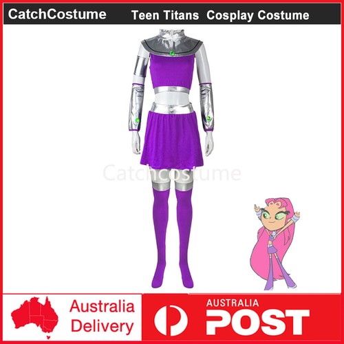 Superhero Teen Titans Starfire Cosplay Costume Womens Halloween Party ...