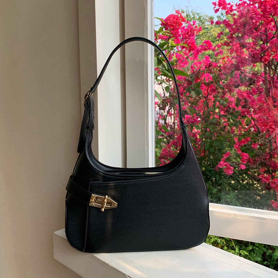Underarm Bag for Women Zipper Closure Hobo Bag PU Leather Solid Color ...
