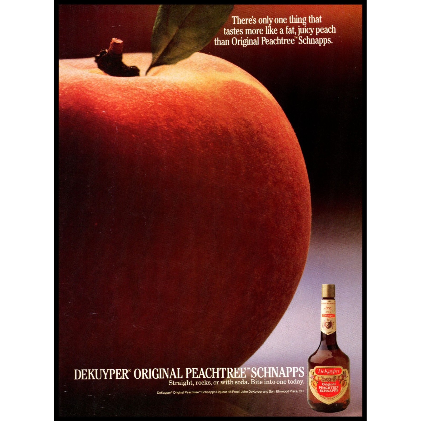 1985 DeKuyper Peachtree Schnapps Vintage Print Ad Juicy Whole Peach ...