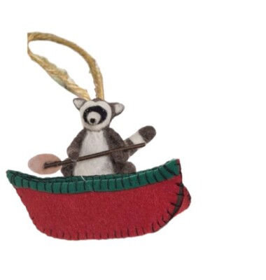 Raccoon Canoe Boat Felt Ornament - Kayak Woodland Animal Hiking Cabin ...