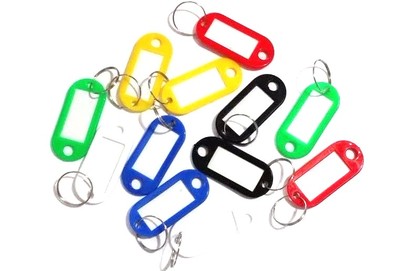 Lot 12 New Plastic Key rings Tags ID Labels Red Yellow White Green Blue ...