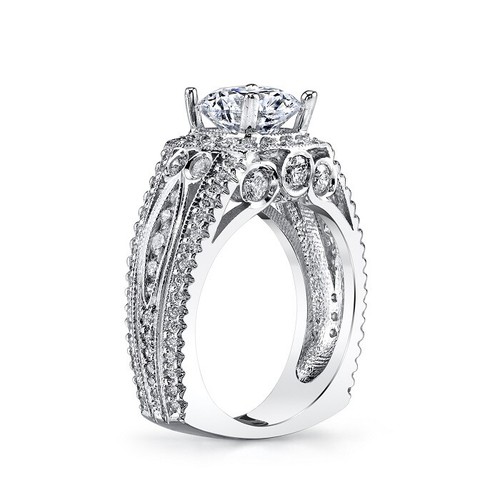 1.42ct Diamond 18K White Gold with HALO design Euro Shank Flat Bottom ...