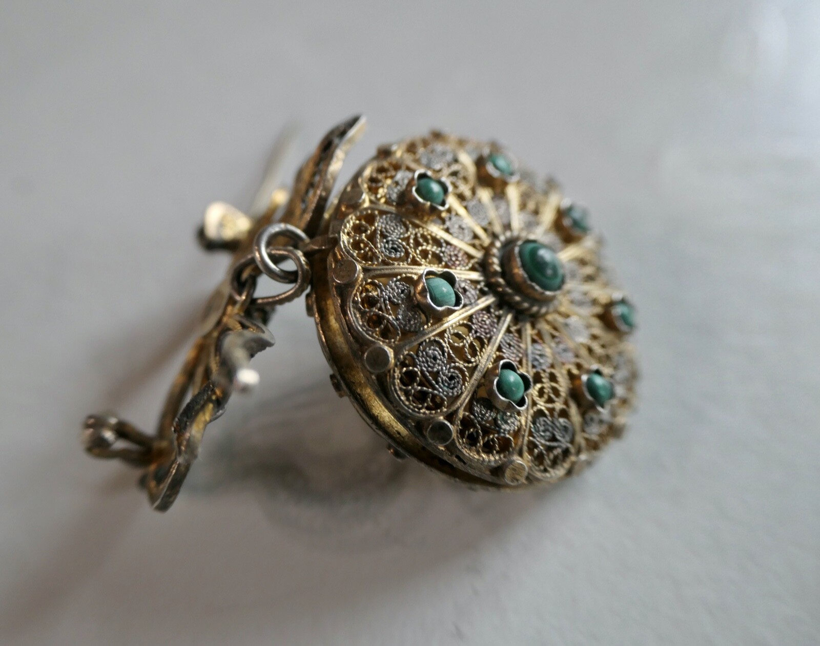 Antique Italian 800 silver gilt filigree stones photo… - Gem