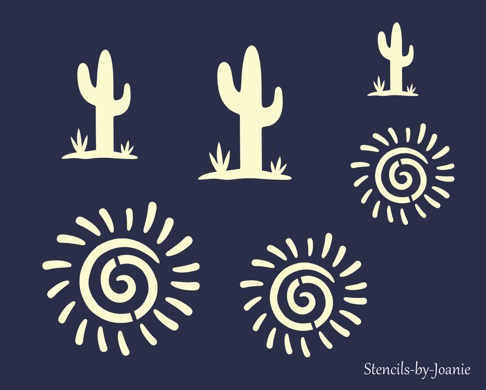 Stencils by Joanie Southwest Sun Cactus Aztec Hopi Desert Shapes DIY ...