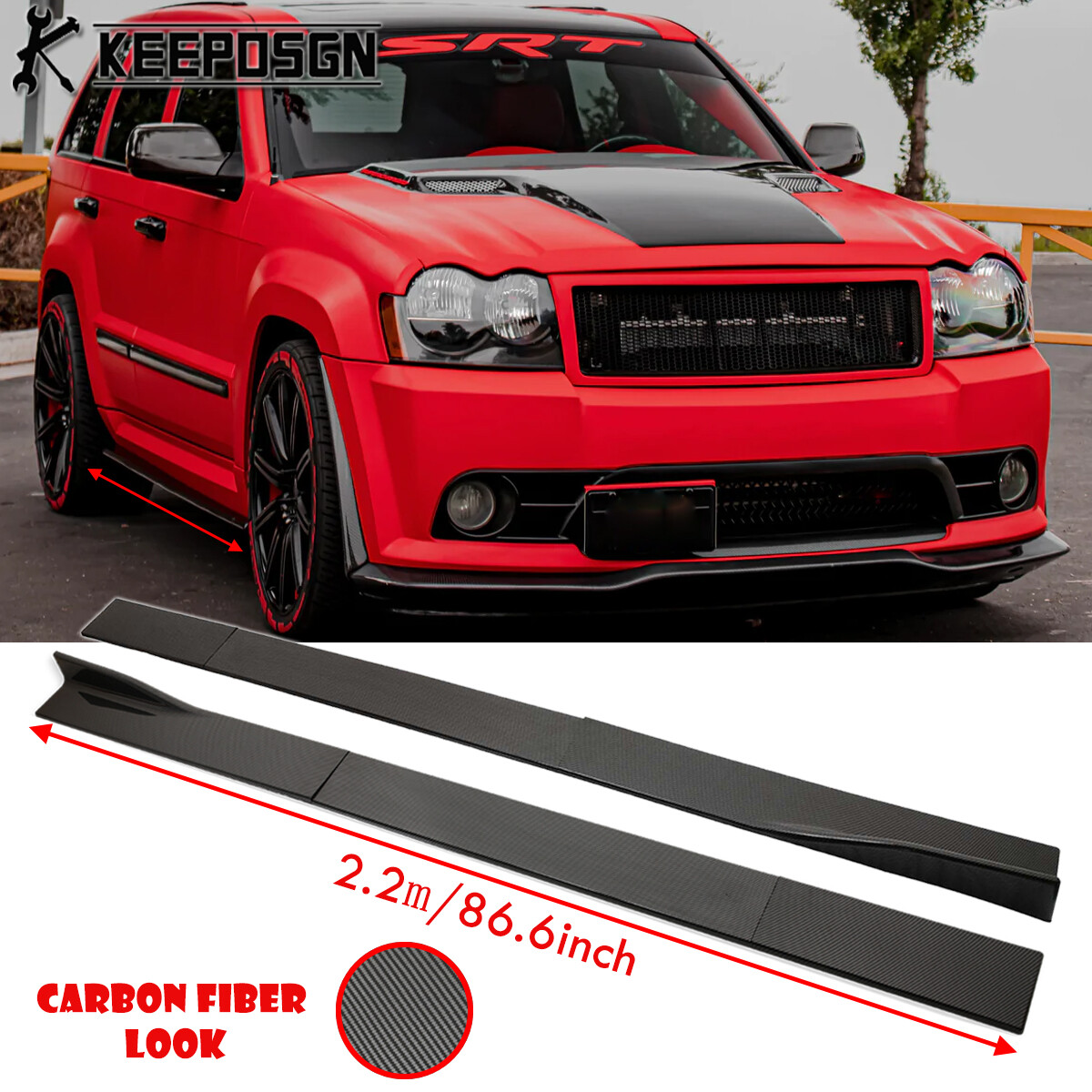 Carbon 86.6" Side Skirt Rocker Panel Lip Extension For Jeep Grand ...