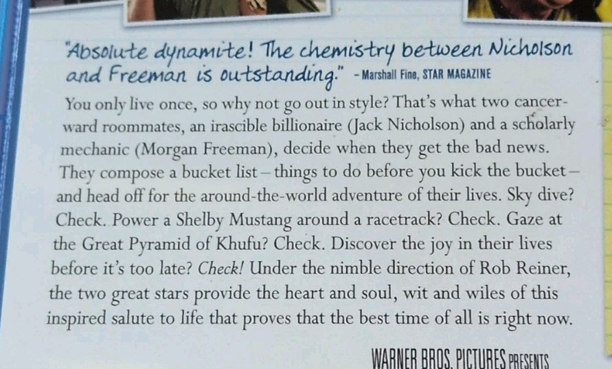 The Bucket List Blu-ray Jack Nicholson Morgan Freeman Rob Reiner Sean ...