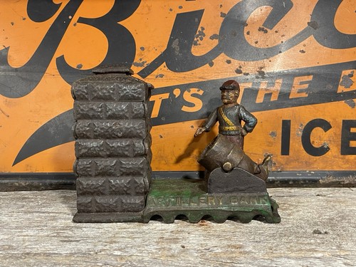 Rare Original Patented 1892 Cast Iron Mechanical Artillery Bank Soldier ...