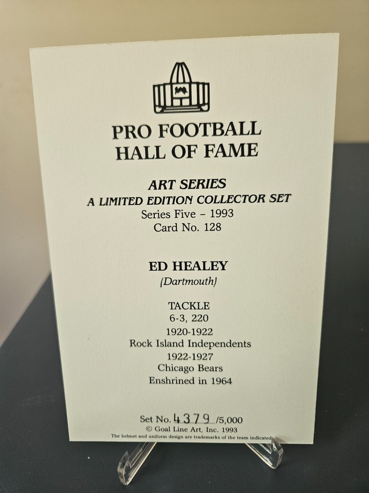 ED HEALEY Unsigned 1993 HOF Football Goal Line Art Card GLAC - #/5,000 ...