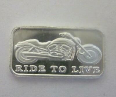 RIDE TO LIVE BAR 1 GRAM .999 SILVER MOTORCYCLE COIN HARLEY GOLD WING ...
