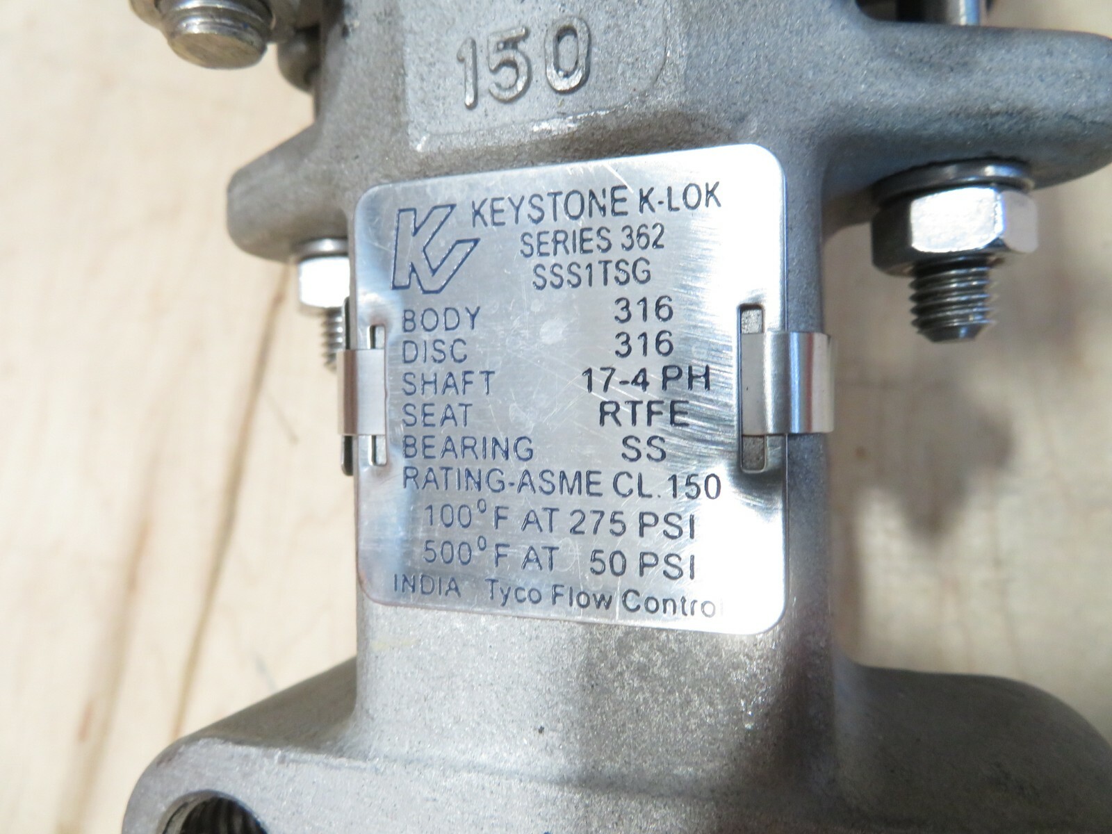 4" Keystone Series 362 SSS1TSG K-Lok 316SS CL150 Lug Butterfly Valve ...
