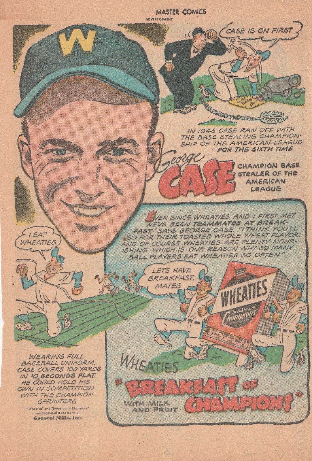 1947 Wheaties Advertisement Featuring George Case of the Washington ...