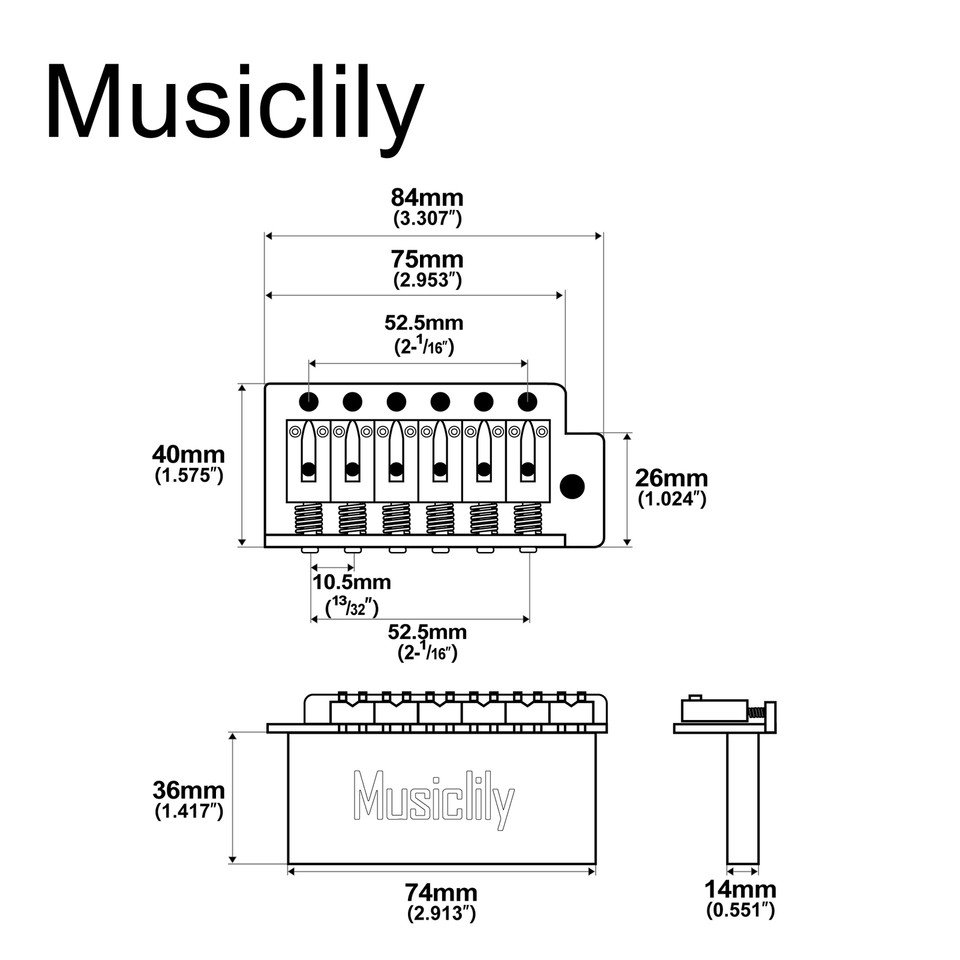 Musiclily Pro Chrome 52.5mm Modern Tremolo Bridge Brass Block For ...