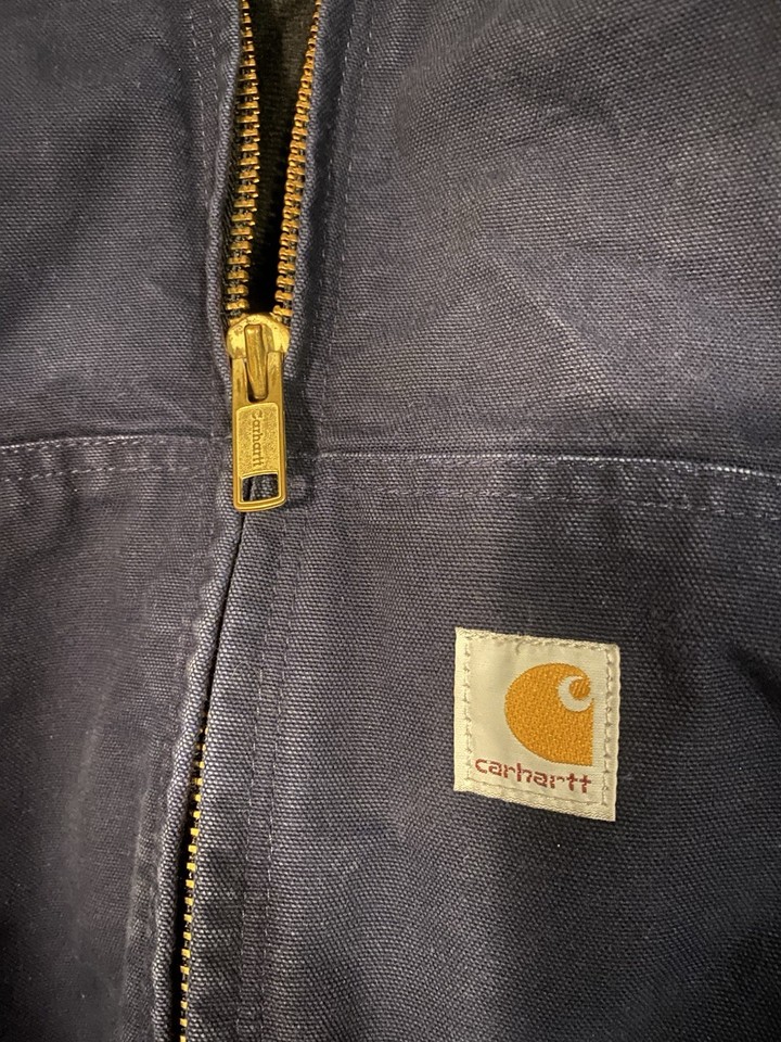 Vintage Carhartt J140 DNY Dark Blue Jacket Sz XL Hooded Workwear Quilt ...
