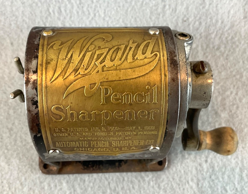 Antique Wizard Pencil Sharpener with Drawer and Brass tag - Works ...