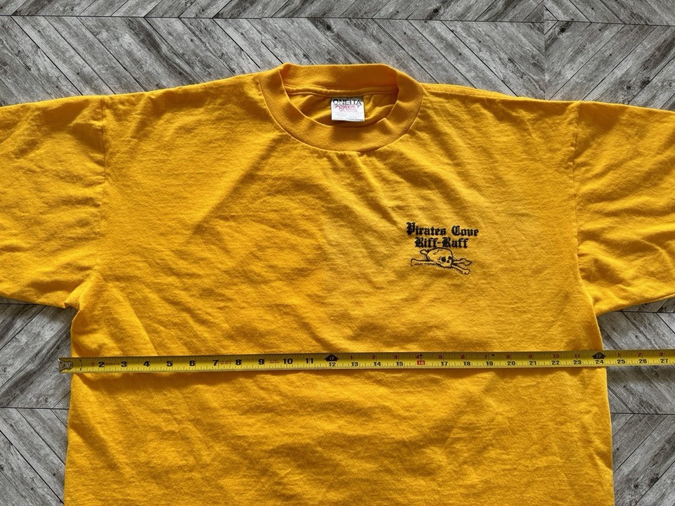VTG Pirate T-Shirt Mens XL Yellow Outdoor Cove Sailing Boat Y2K Single ...