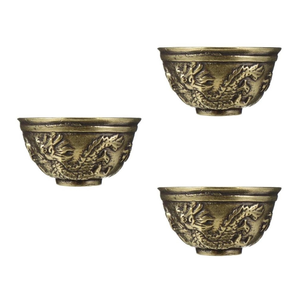 3 pcs Mini Brass Bowl Statue Miniature Antique Carved Bowl Ornament ...