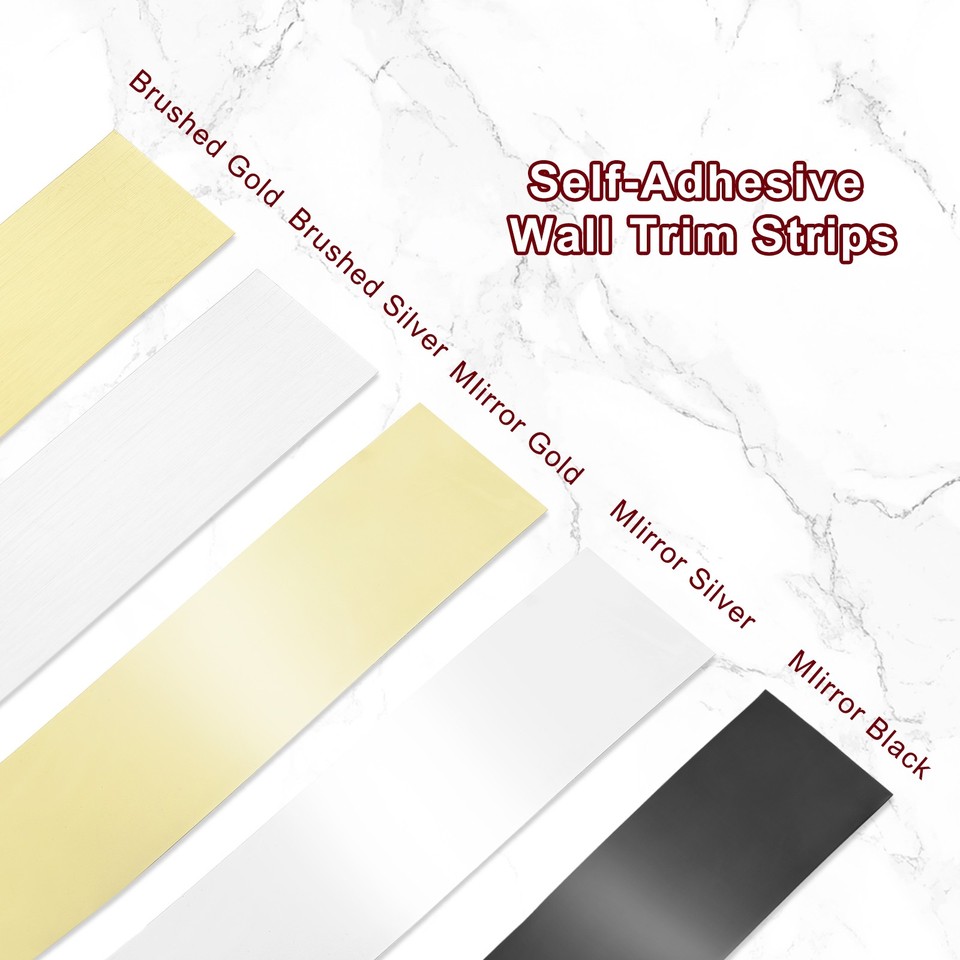 16.4ft x 0.39" Wall Molding Trim, Mirror Finish Metal Strip Trim ...