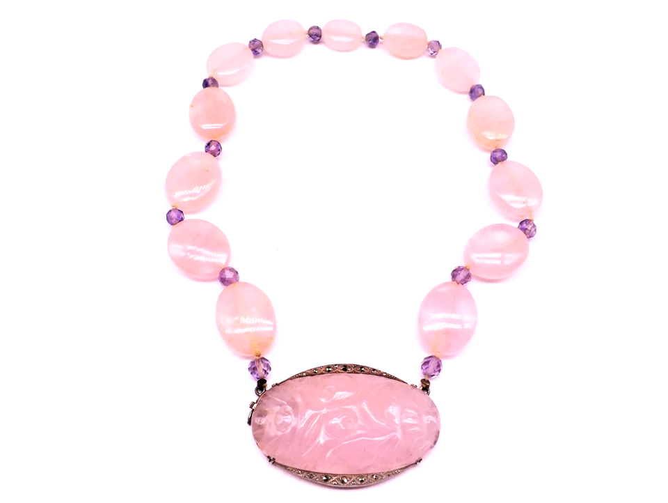 Vintage German Art Deco Style Rose Quartz Amethyst Marcasite Sterling ...