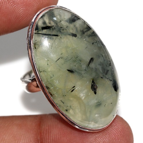 925 Silver Plated Moss Prehnite Ethnic Ring Handmade Jewelry Size US 9. ...