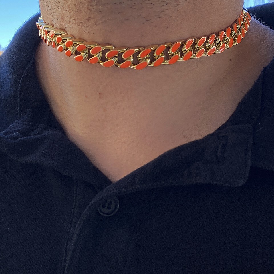 14K Gold Plated Orange Miami Cuban Link Chain 16"-24" Hip Hop Necklace ...