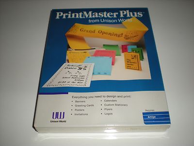 PrintMaster Plus for Amiga. Print signs, cards, banners, calendars ...