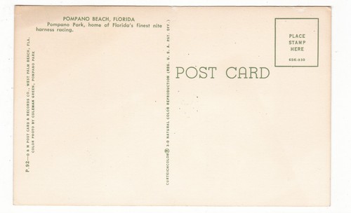 Pompano Park Florida harness racing winner vintage postcard / horse ...